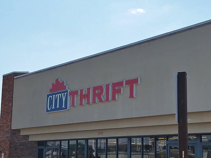 City Thrift’s clean, brick-fronted exterior invites shoppers to discover big finds at small-town prices inside.