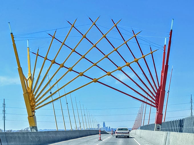 The majestic bridge connecting Council Bluffs to Omaha – cross over for the views, stay for the affordable food.