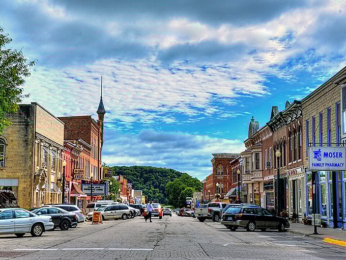 Look at those clouds putting on a show! Elkader's historic downtown serves up small-town charm with a side of architectural eye candy.