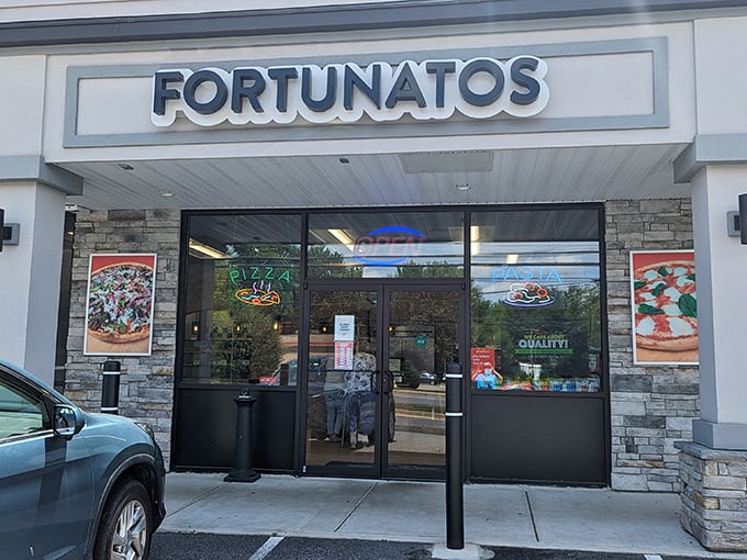 Fortunato Brothers combines modern style with old-world recipes behind this stone-accented façade.