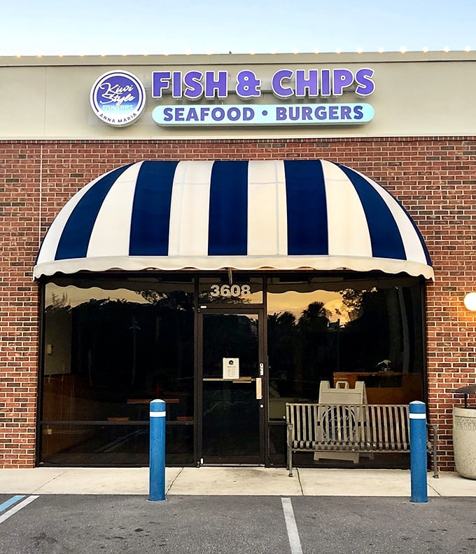 That blue-and-white awning signals seafood salvation! Kiwi Style brings New Zealand fish and chip mastery to Anna Maria Island.