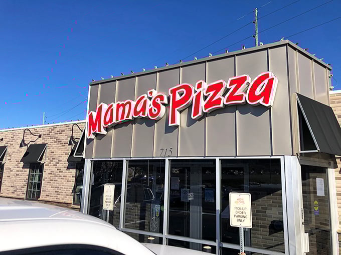 Mama's bold red letters promise the kind of pizza that makes you feel like family instantly.