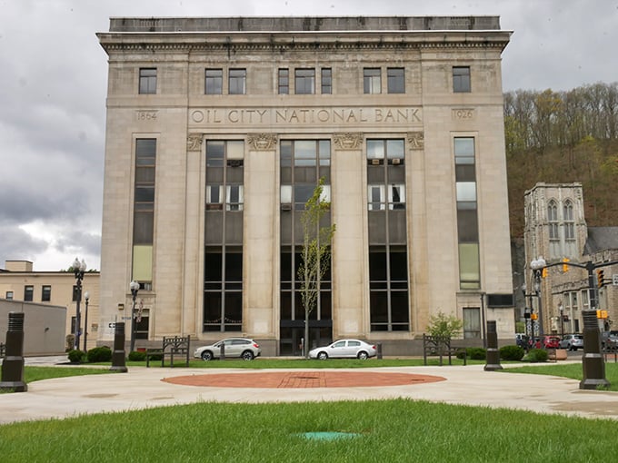 Oil City's National Bank building—a grand reminder that you can bank on affordable living in this riverside gem.