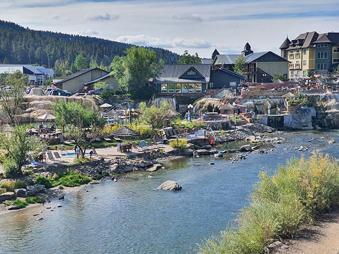 Pagosa Springs' terraced hot pools cascade toward the river – nature's infinity pools with a view that beats any resort.