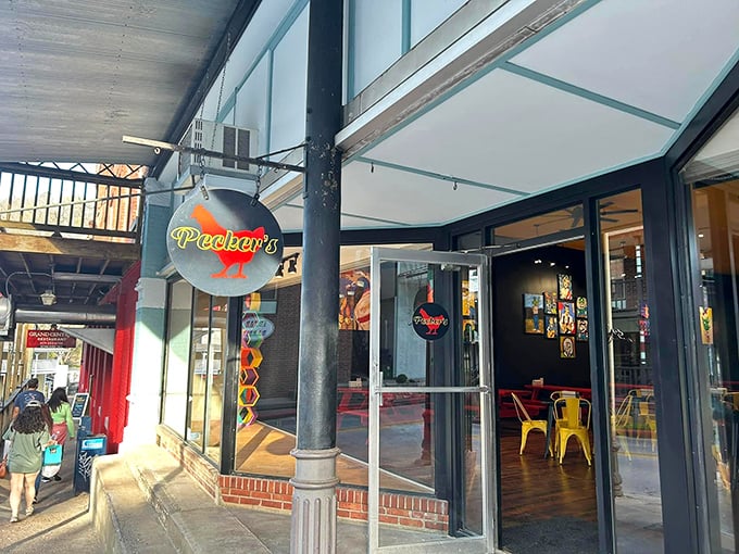 Pecker's playful storefront hints at the fun, irreverent experience waiting inside this Eureka Springs gem.