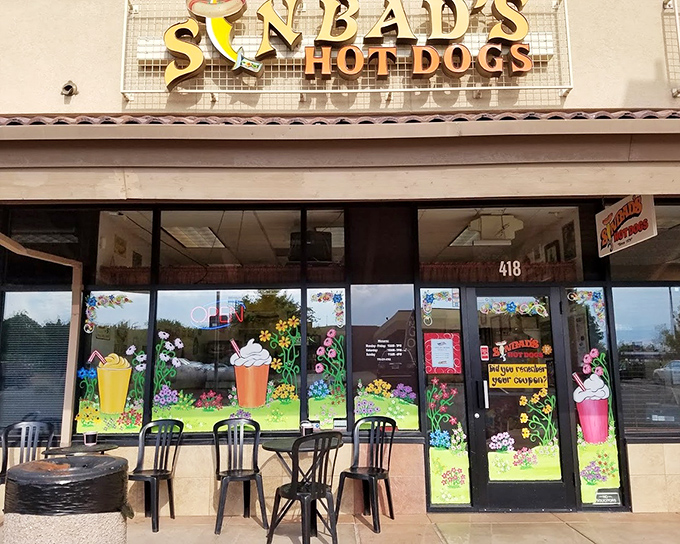 Cartoon hot dogs dancing on windows like Saturday morning nostalgia come to life perfectly.