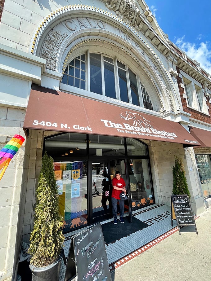 Elegant architecture meets thrift shopping in this beautifully preserved Andersonville storefront that catches every eye.
