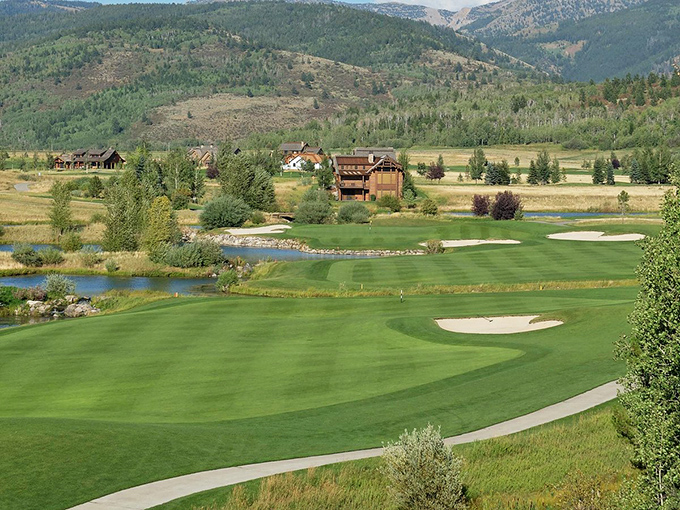 A peaceful golf course nestled in Victor's valley proves that even your slice will have a spectacular mountain backdrop.