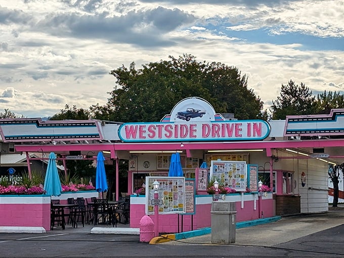 Westside Drive In's pink and turquoise facade is a time machine to simpler days when drive-ins ruled and calories didn't count.