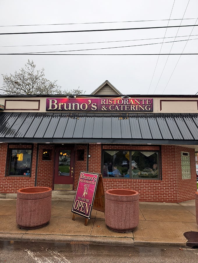 Rain or shine, Bruno's welcoming entrance promises comfort food that'll make you forget whatever weather awaits outside.