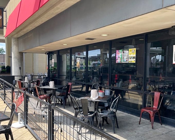 The simple patio at Eugene's – where Birmingham locals recover from "Stupid Hot" chicken choices they don't regret one bit.