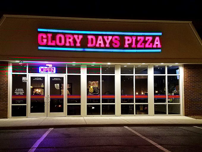 When the sun goes down, Glory Days lights up! That electric-pink signage is the Kansas equivalent of Vegas—but with better food.