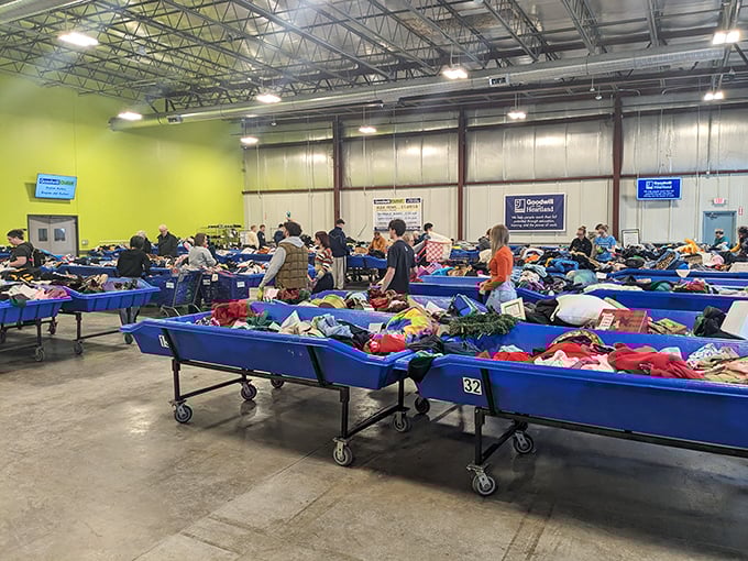Blue bins as far as the eye can see—Goodwill's outlet is where the serious treasure hunters separate themselves from casual browsers.