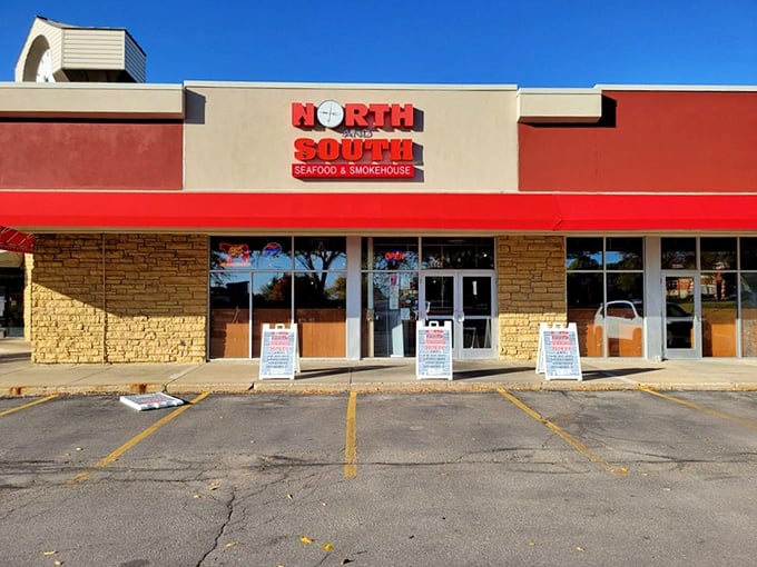 Strip mall seafood that defies expectations—North and South's modest exterior hides treasures that would make Neptune jealous.