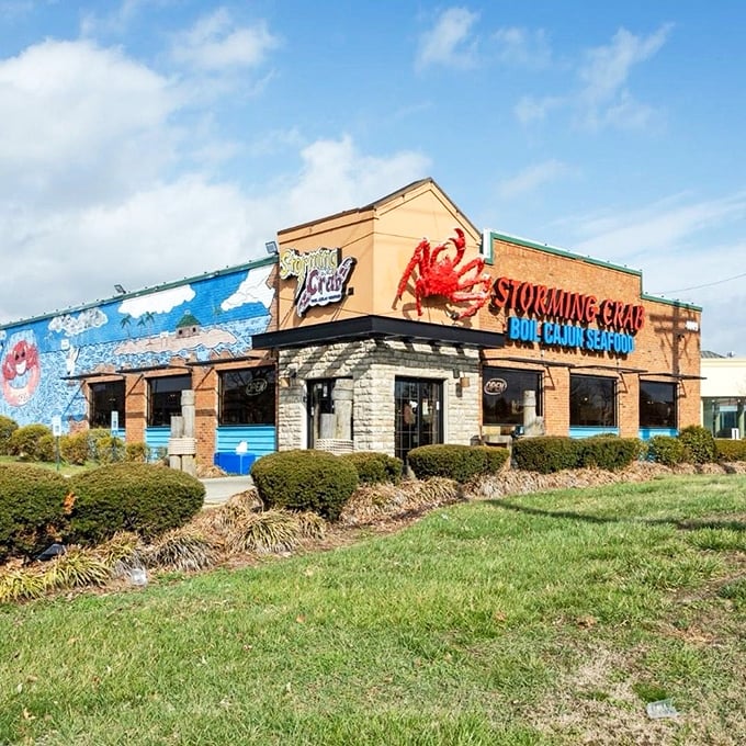 The colorful ocean murals outside Storming Crab prepare you for the flavor tsunami waiting inside this Cajun seafood hotspot.