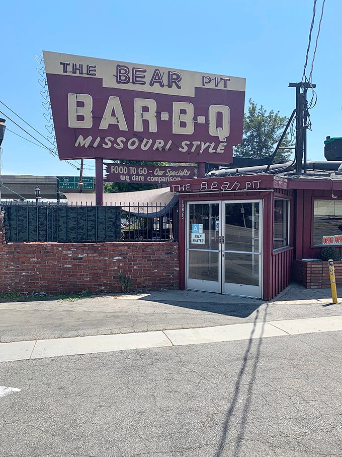 Old-school cool! The Bear Pit's entrance looks virtually unchanged since your parents' first date, and the BBQ inside is just as timeless.