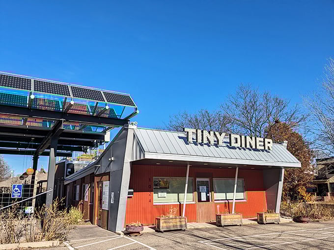 Those solar panels above the entrance aren't just for show—they're powering the blenders for milkshakes that taste like sustainable happiness.