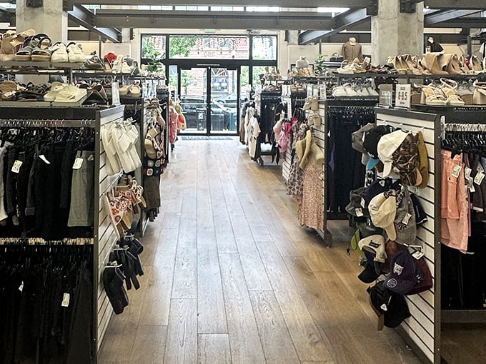 Where fashion meets function in a sunlit space. Uptown Cheapskate's organized racks make finding your next favorite outfit a breeze.