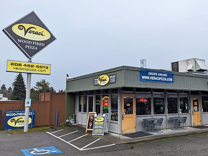 Those golden signs promise something special – the kind of pizza that turns skeptics into devoted regulars.