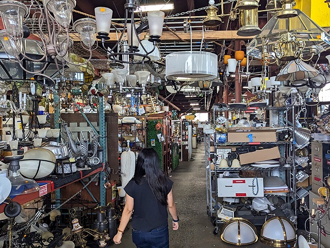 Chandelier heaven—where your ceiling's dream date is hanging around waiting to be discovered, alongside enough lamps to illuminate a small town.