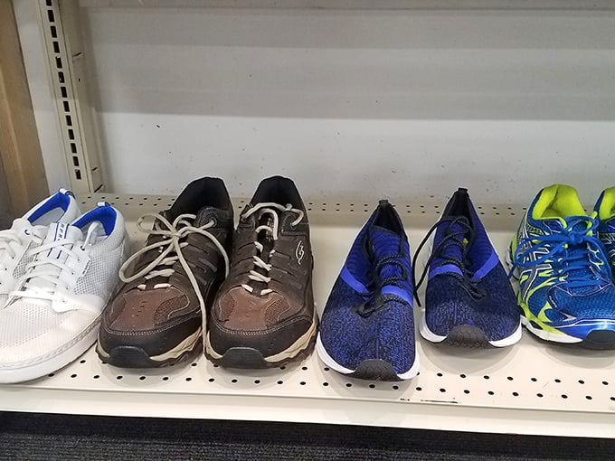 Athletic footwear lineup ready for action! These gently-used sneakers have miles of life left—just like some of us after that second cup of coffee.