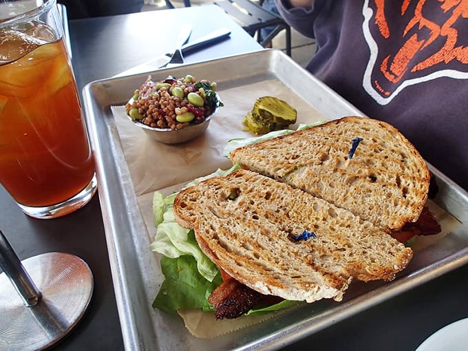 A BLT elevated beyond the humble sandwich's origins. That side of grain salad isn't just healthy—it's actually delicious. Miracles do happen.