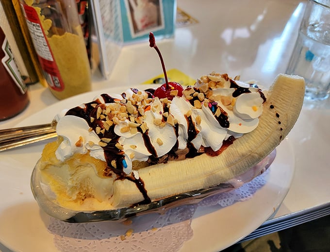 The banana split – where fruit technically makes this dessert healthy. At least that's what I'm telling myself as I reach for another spoonful.