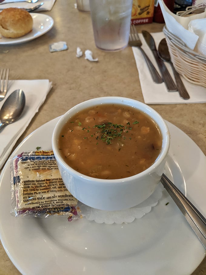 This isn't just soup—it's a warm hug in a bowl. The beef barley arrives steaming with chunks of tender meat and vegetables that taste like childhood memories.