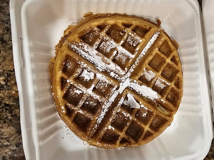 That waffle's deep grid pattern isn't just for show—it's nature's perfect syrup-catching technology in action.