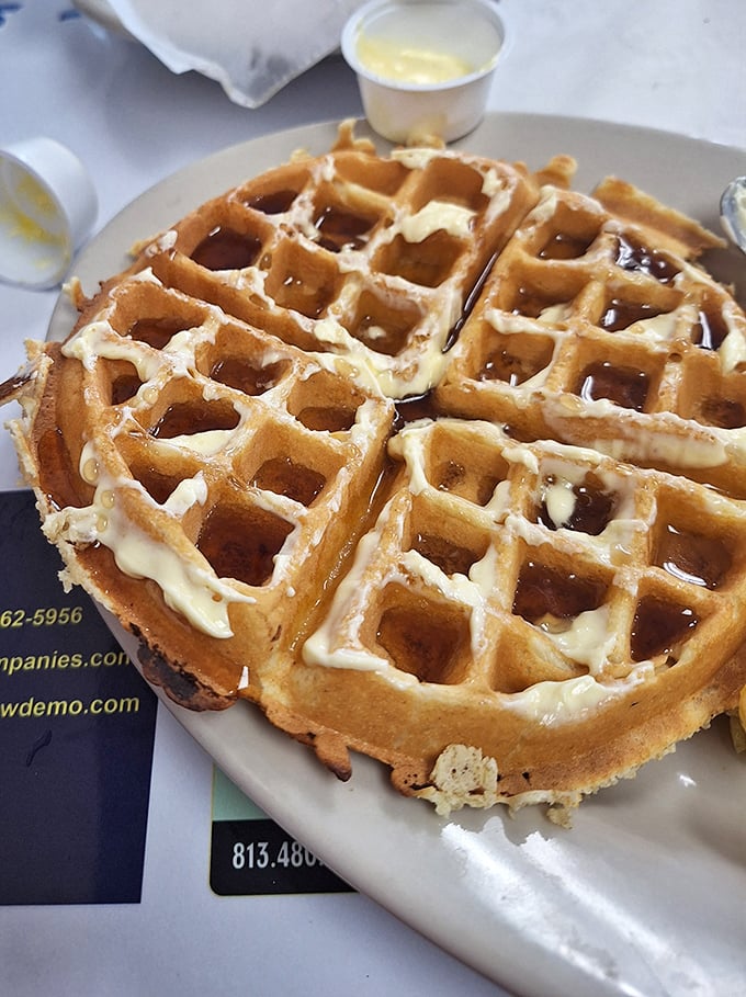 A waffle that understands its purpose in life – those perfect squares weren't designed for syrup containment by accident. Architecture you can eat.