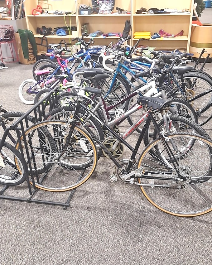The bicycle bazaar offers two-wheeled freedom machines for every age—from training wheels to vintage road warriors.