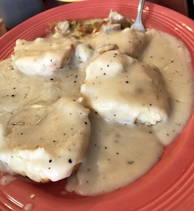 Biscuits and gravy so comforting they could end international conflicts—creamy, peppery, and unapologetically indulgent.