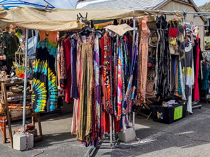 A rainbow of bohemian dresses sways gently in the breeze, each one promising to transform your summer wardrobe from "meh" to "magnificent."