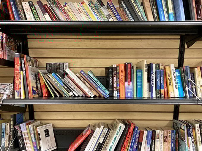 Literary treasures stacked with care—from beach reads to scholarly tomes—proving that good stories, like good people, deserve second chances.