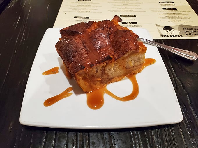 Bread pudding that would make your grandmother both jealous and proud, swimming in a caramel sauce worth bottling.
