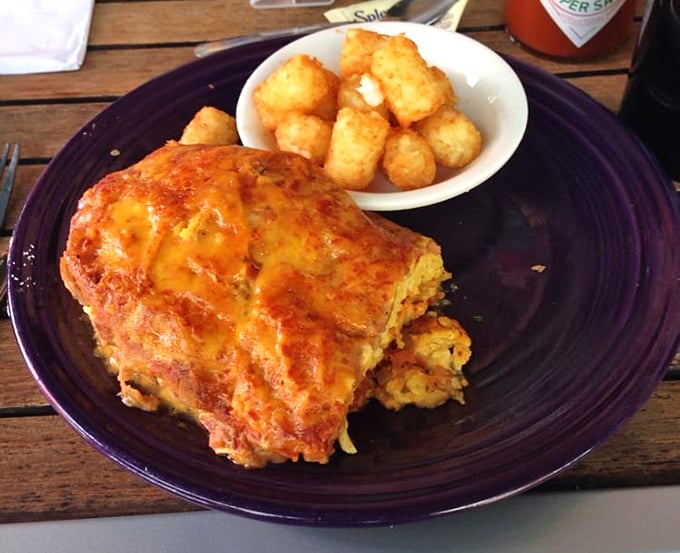 Breakfast goes south of the border with this cheese-crowned enchilada. Those crispy potatoes aren't just a side—they're essential supporting actors.