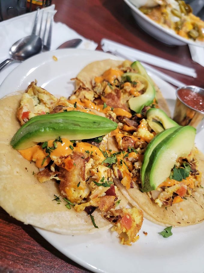 Breakfast tacos that deserve their own parade – stuffed with savory fillings and crowned with perfect avocado slices that make healthy eating feel like cheating.