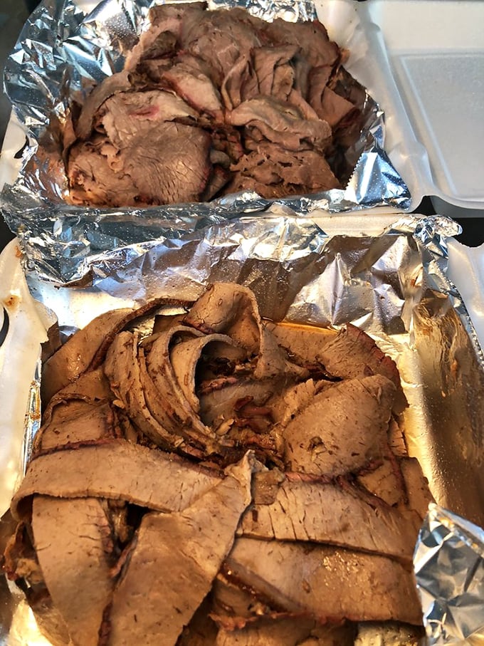 Brisket sliced thin enough to read through, yet substantial enough to change your day. Meat meditation at its finest.