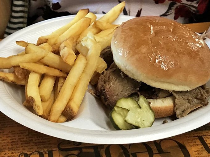 Sometimes simplicity is perfection—tender brisket, fresh-baked bun, and fries that make you wonder why you ever bothered with ketchup.