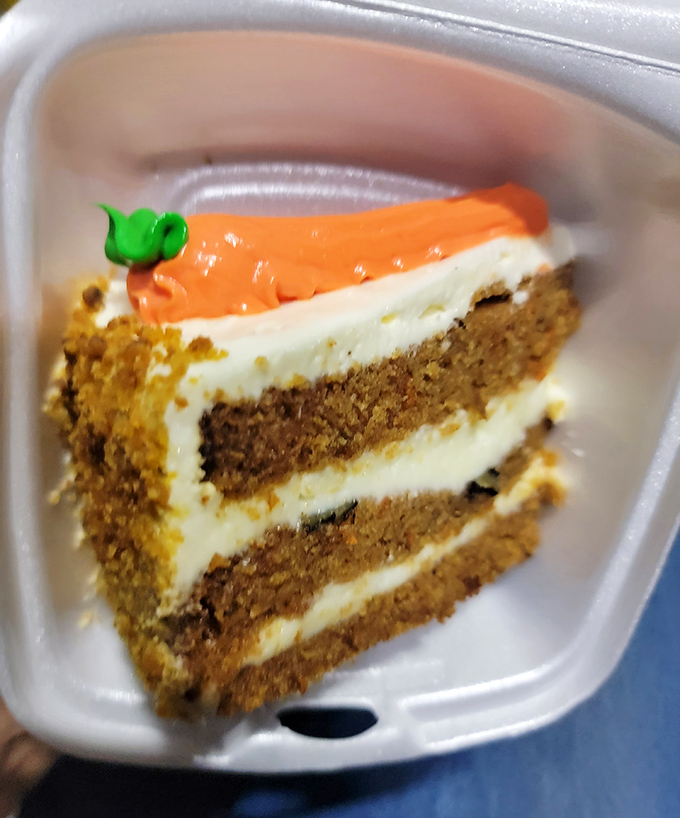 Carrot cake that makes you question why anyone bothers with birthday cake – those layers of frosting are basically therapy on a plate.