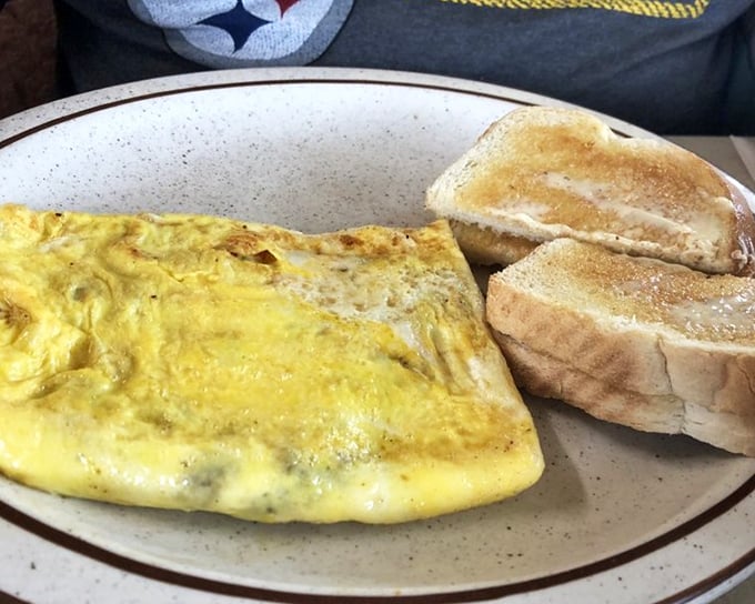 A golden blanket of cheese embracing eggs like a warm hug on a cold Pennsylvania morning.