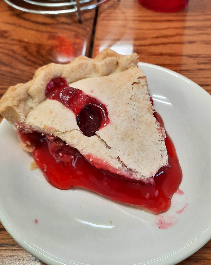 This cherry pie doesn't need a Twin Peaks reference—it speaks its own delicious language as filling escapes like sweet lava.