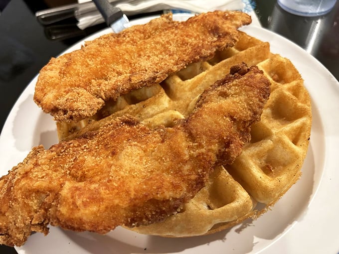 The chicken and waffle combo delivers that magical sweet-savory marriage that makes you wonder why we ever separated breakfast from dinner in the first place.