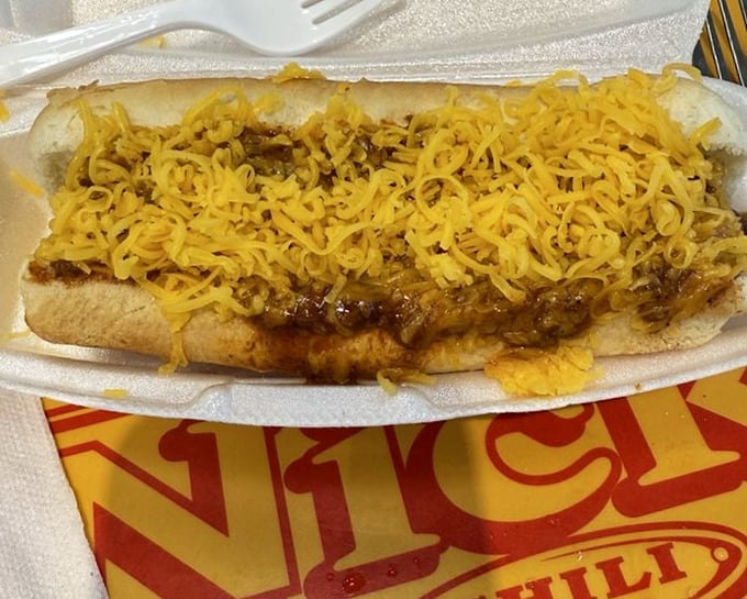 Chili dogs done right—where the cheese melts into the chili, which melts into the bun, creating that perfect harmony that makes you forget about cholesterol counts.