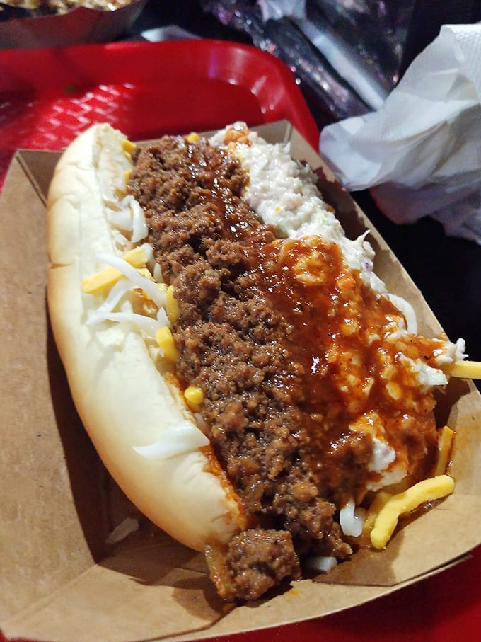 This isn't just a chili dog; it's a masterclass in balance. The chili-to-cheese ratio would make a mathematician weep with joy.