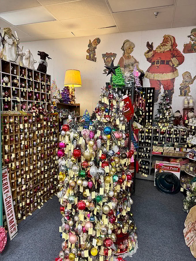 Christmas never ends in this corner of nostalgia heaven. That ornament-laden tree would make your grandmother weep with joy.