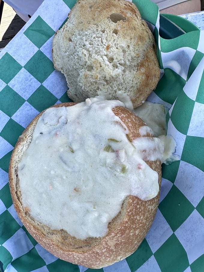 Clam chowder in a sourdough bread bowl – the edible dish that answers the age-old question: "Can I eat the bowl too?" Spoiler alert: yes, you can.