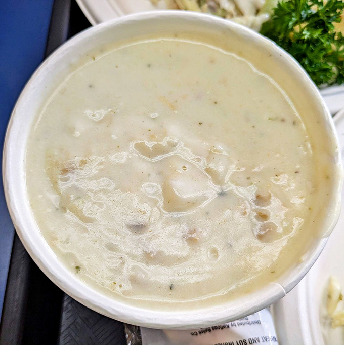Clam chowder so creamy it should require a permission slip. The ocean distilled into a bowl, without that tourist-trap thickness that stands up spoons.