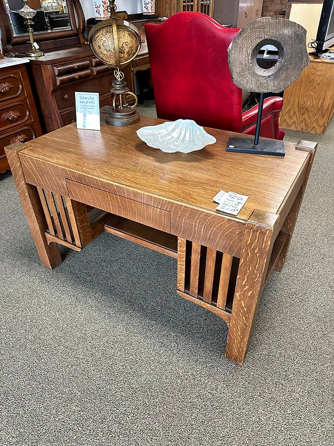 Mission-style craftsmanship meets modern charm in this desk that's seen fewer coffee rings than your average office furniture.