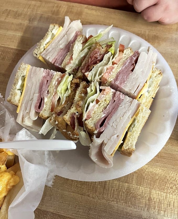 The club sandwich at Harold's is architectural perfection—layers of meat, cheese, and veggies creating a skyscraper of satisfaction.